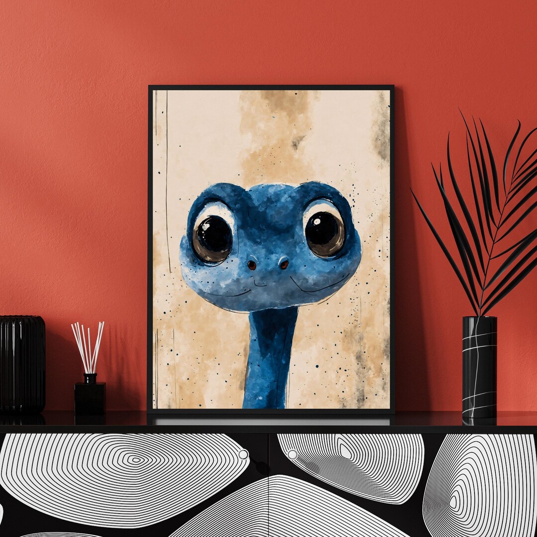 Chibi Baby Snake Art Print, Cute Snake Portrait, Reptile Wall Art, Kids ...