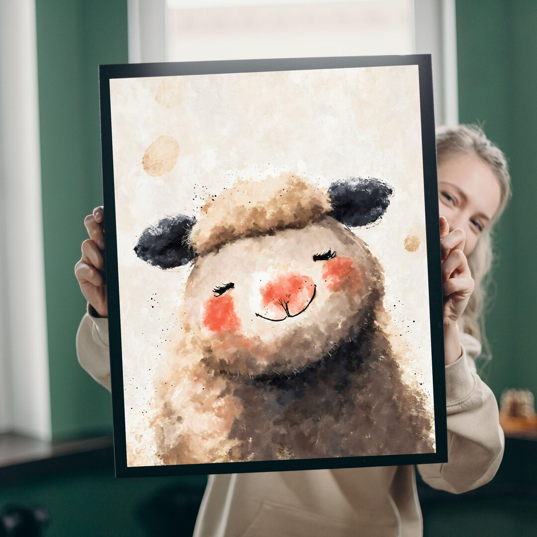 Chubby Fluffy Sheep Art Print, Cute Lamb Portrait, Baby Sheep Wall Art ...