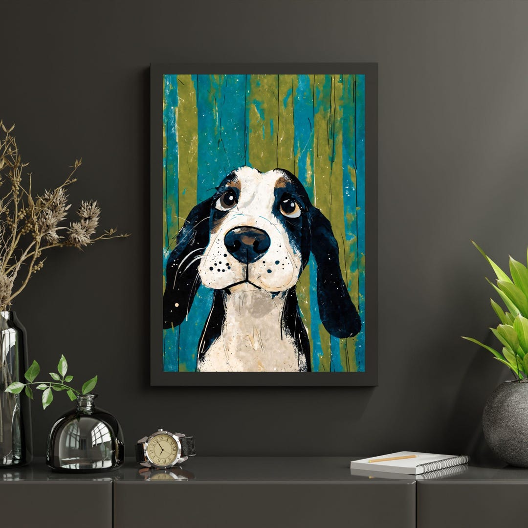 Baby Bluetick Coonhound Art Print, Cute Dog Portrait, Beagel Dog Canvas ...