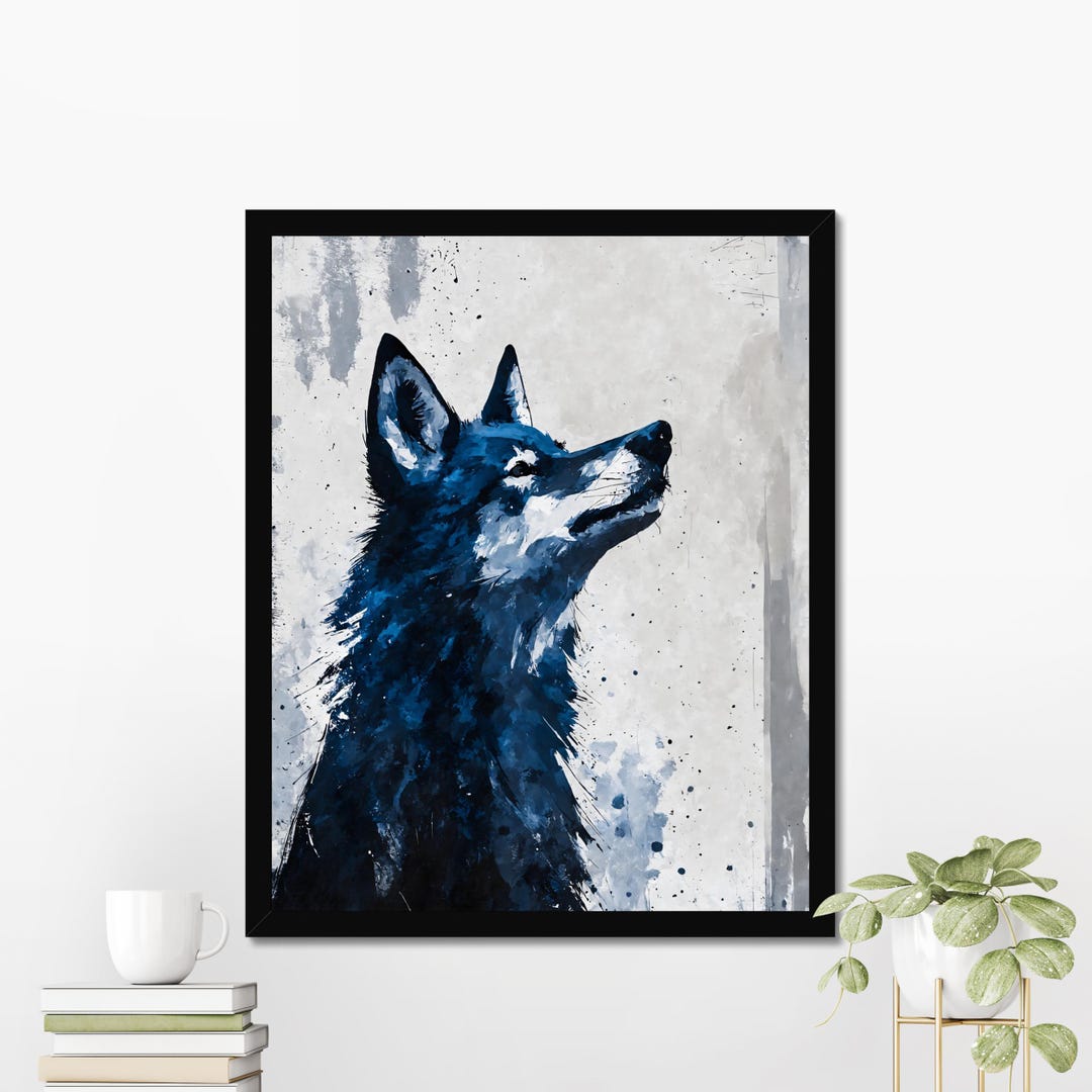 Blue Wolf Art Print: Howling Wolf Portrait, Wildlife Decor - Etsy