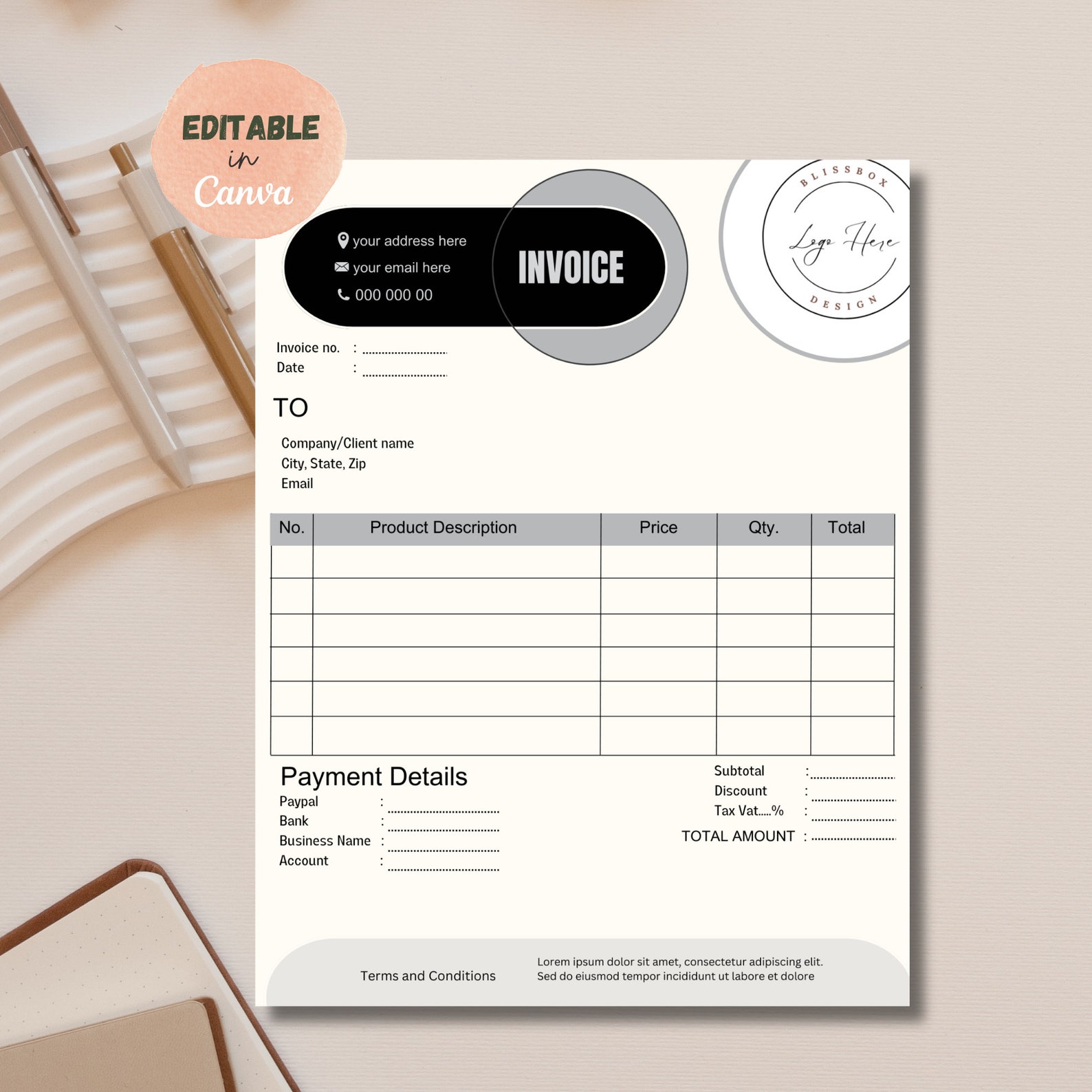 Printable Invoice Template Invoice Custom Order Forms Photography ...
