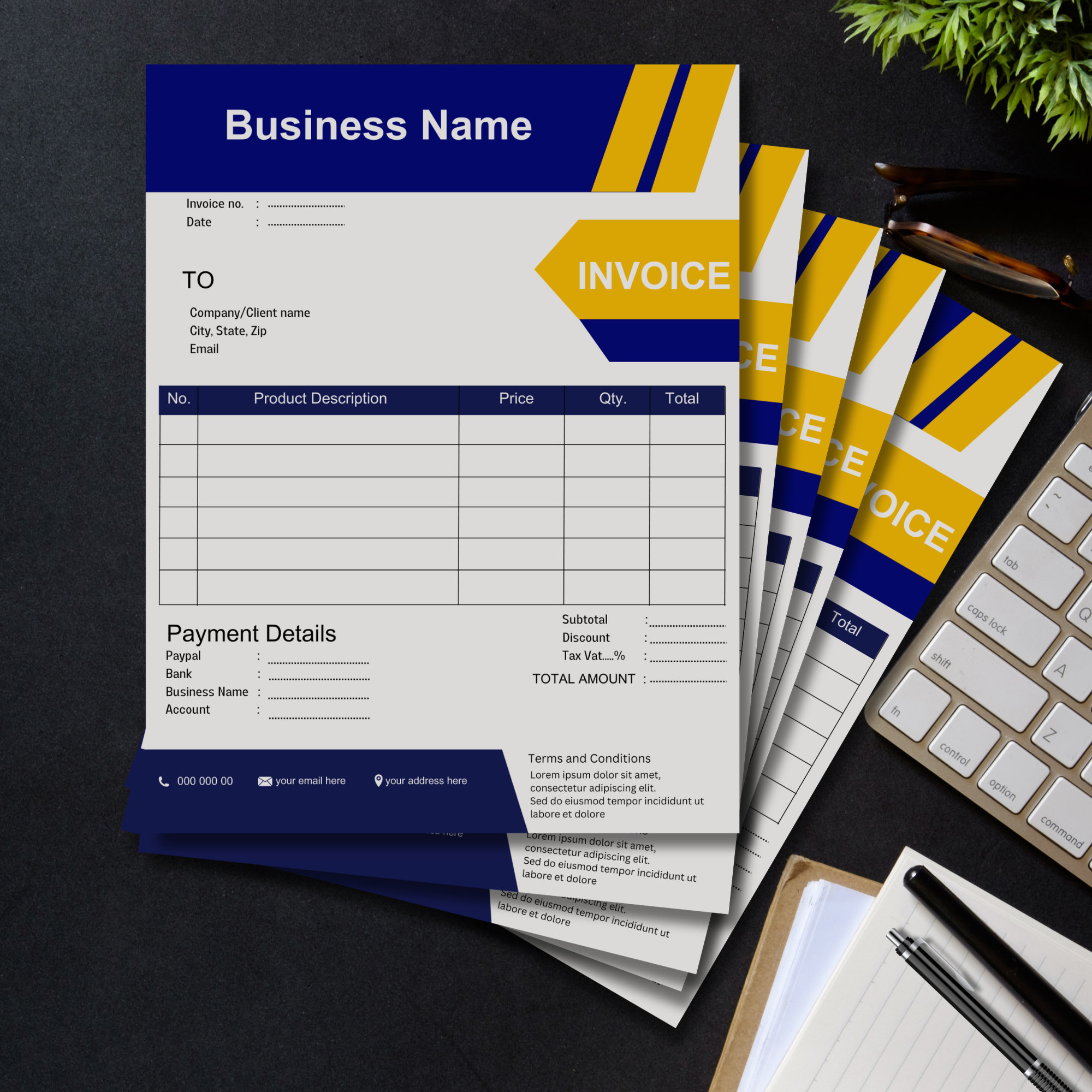 Plantilla de factura profesional, factura comercial imprimible ...