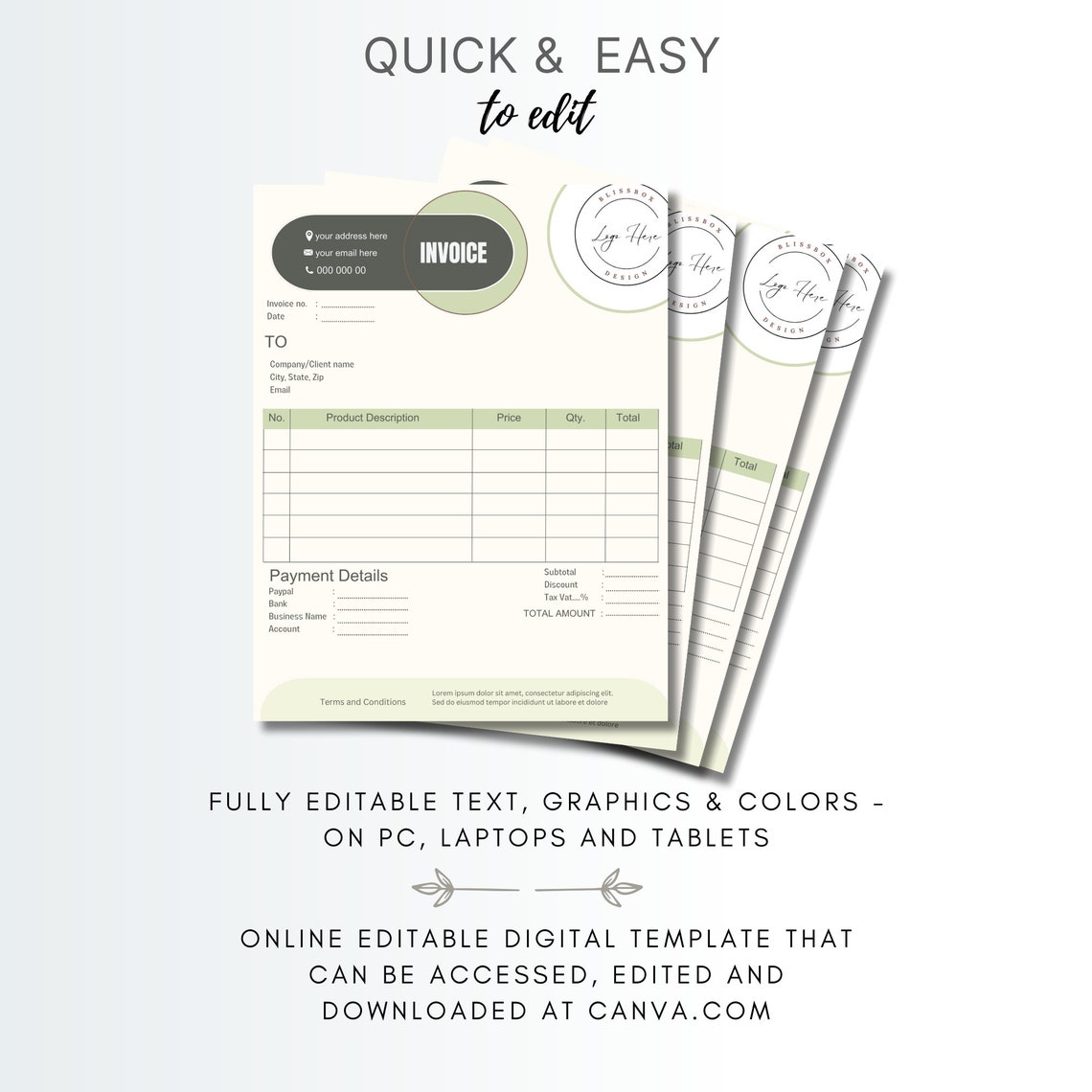 Printable Invoice Template Invoice Custom Order Forms Photography ...