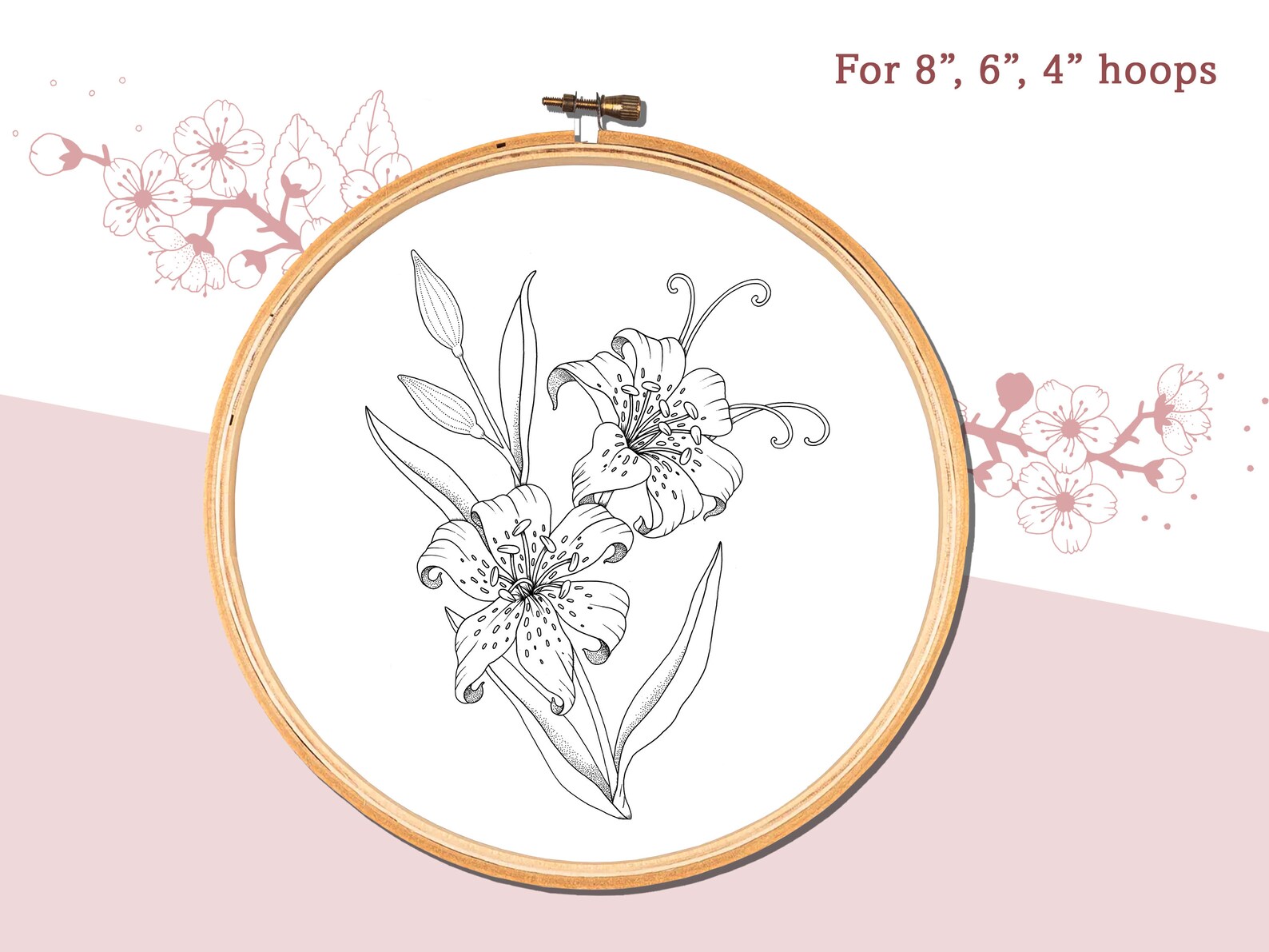 Tiger Lily Hand Embroidery Pattern for 8", 6", 4" Hoops - PDF Download ...