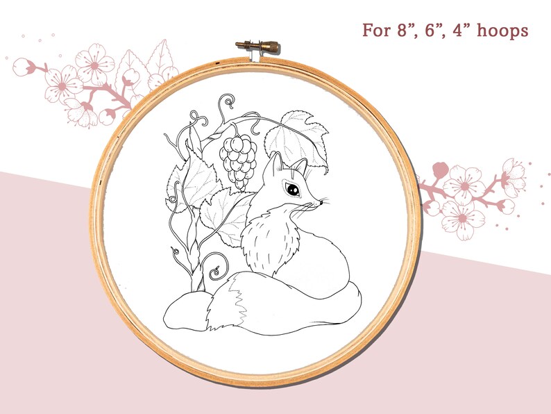Vineyard Fox Hand Embroidery Pattern for 8", 6", 4" Hoops - PDF ...