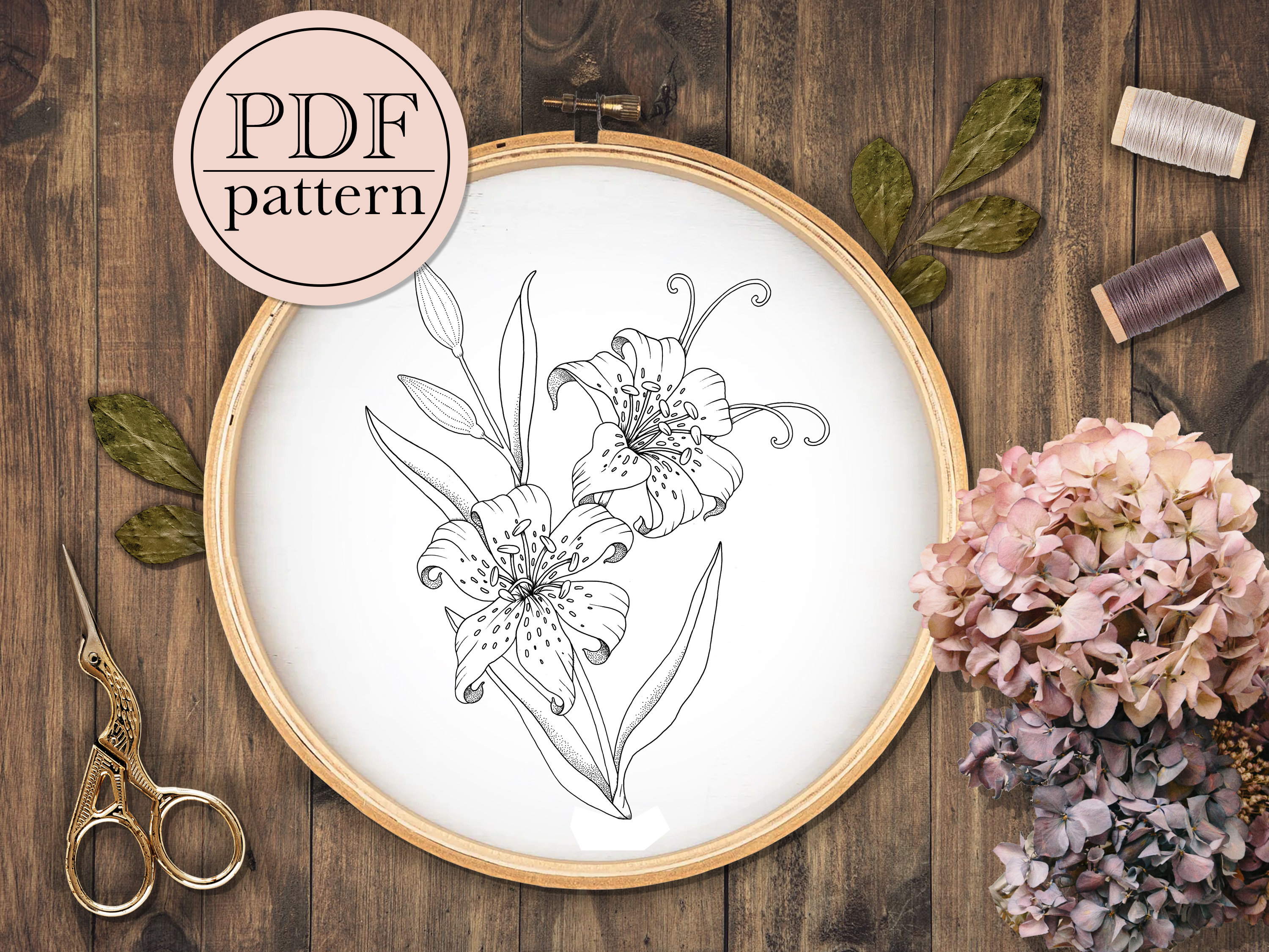 Tiger Lily Hand Embroidery Pattern for 8", 6", 4" Hoops - PDF Download ...