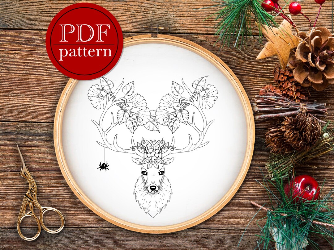 Christmas Deer Hand Embroidery Pattern for 8" Hoops - PDF Download - Etsy