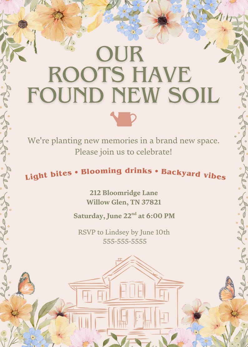 Editable Housewarming Invitation Template | Garden Party Invite With ...