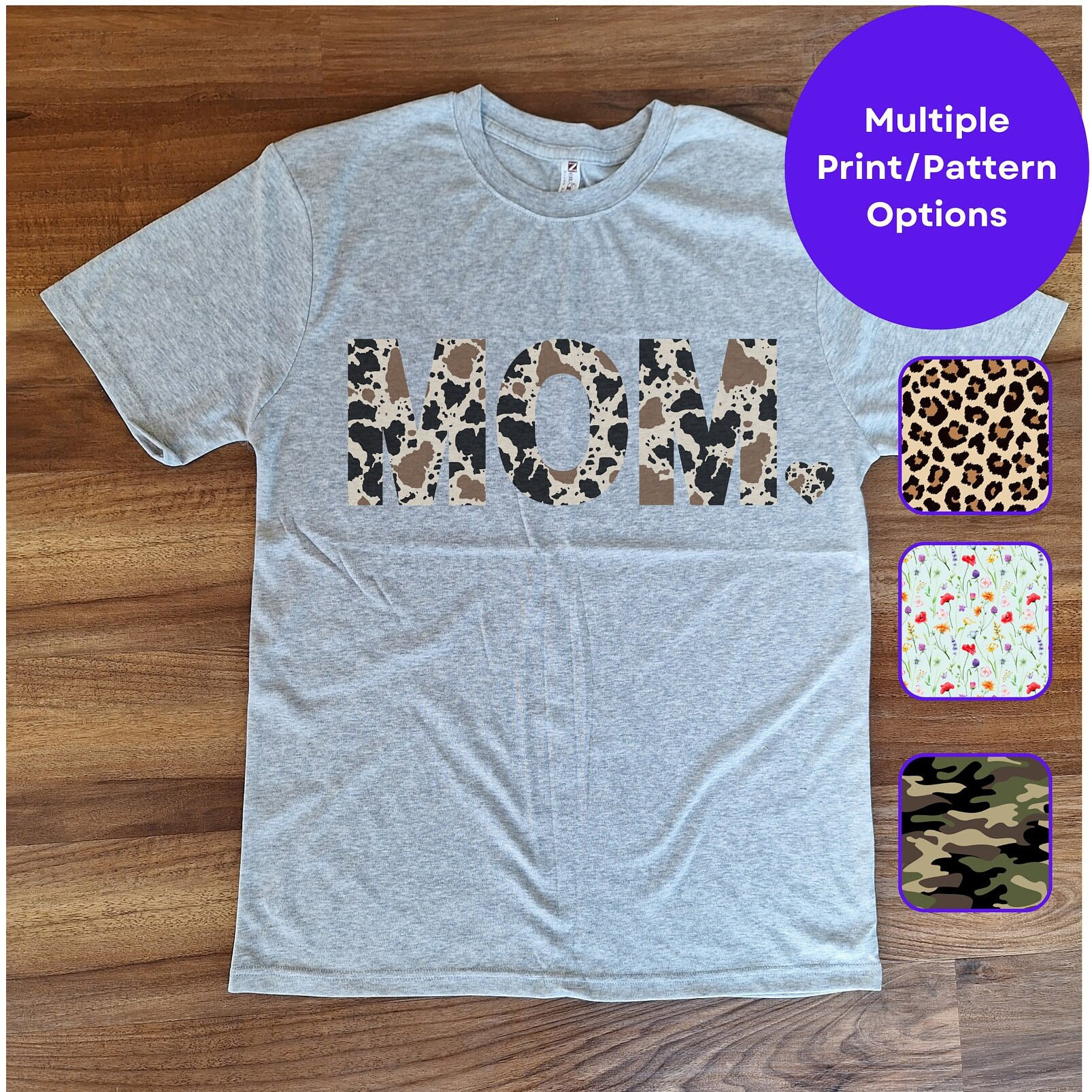 Mom T-shirt in Leopard/cheetah, Floral, Cow Print, Camo - Etsy