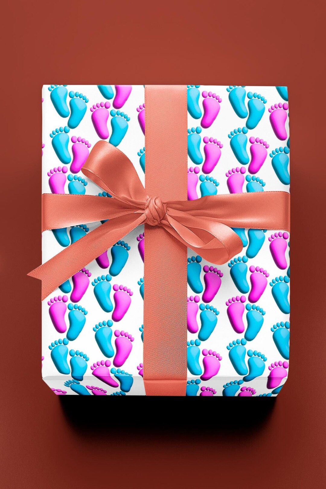 Baby Feet Wrapping Paper – Blue & Pink Gender Reveal Gift Wrap | 1-10m ...