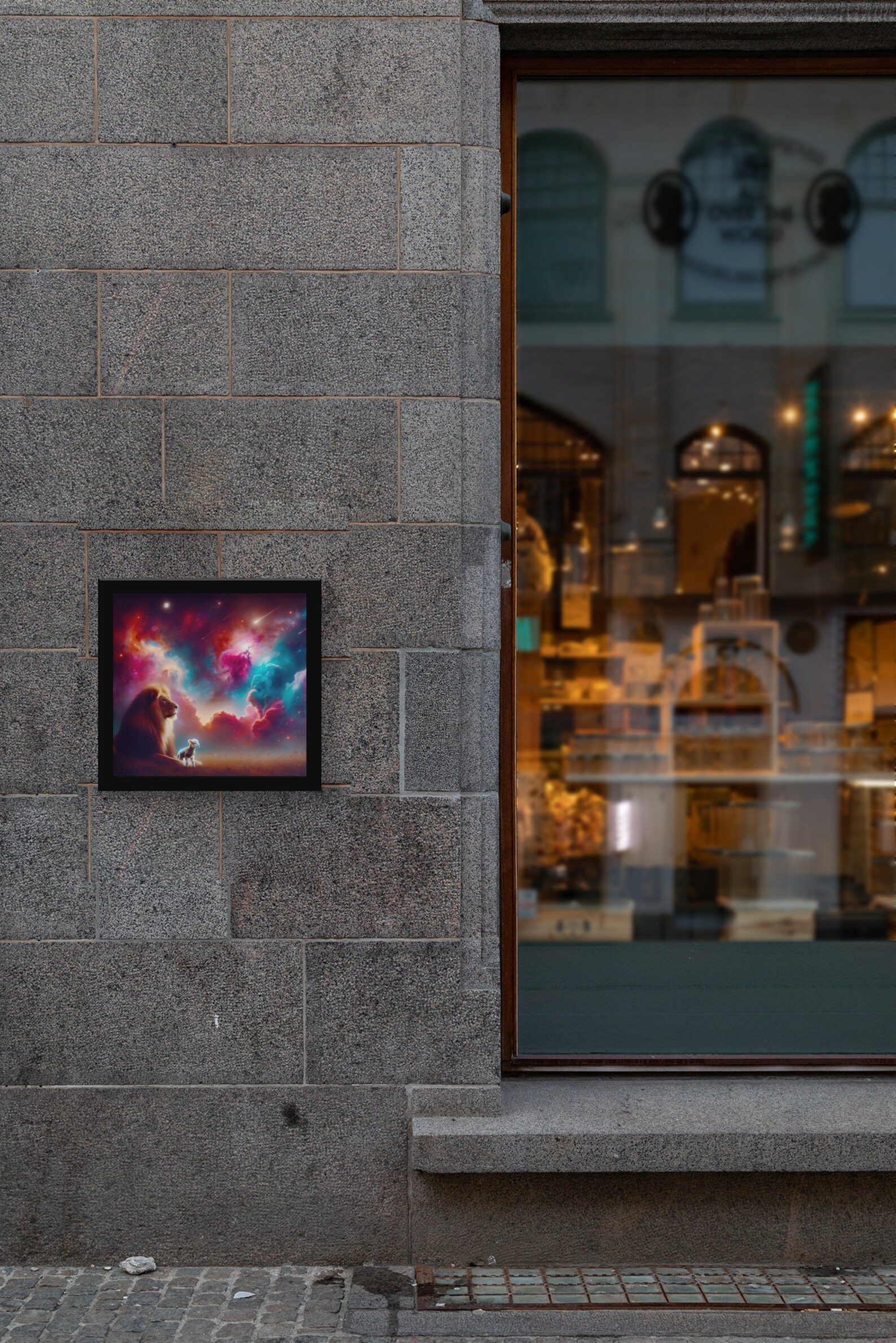 The Lion and the Lamb Sitting Side by Side, Gazing Out at a Starry ...