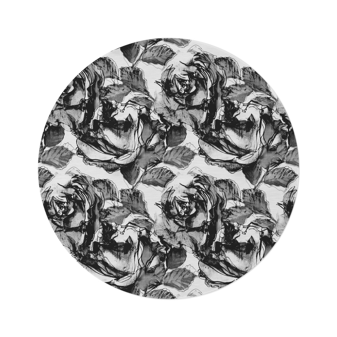 Round Rug | Black and White Abstract Floral Patterns | - Etsy