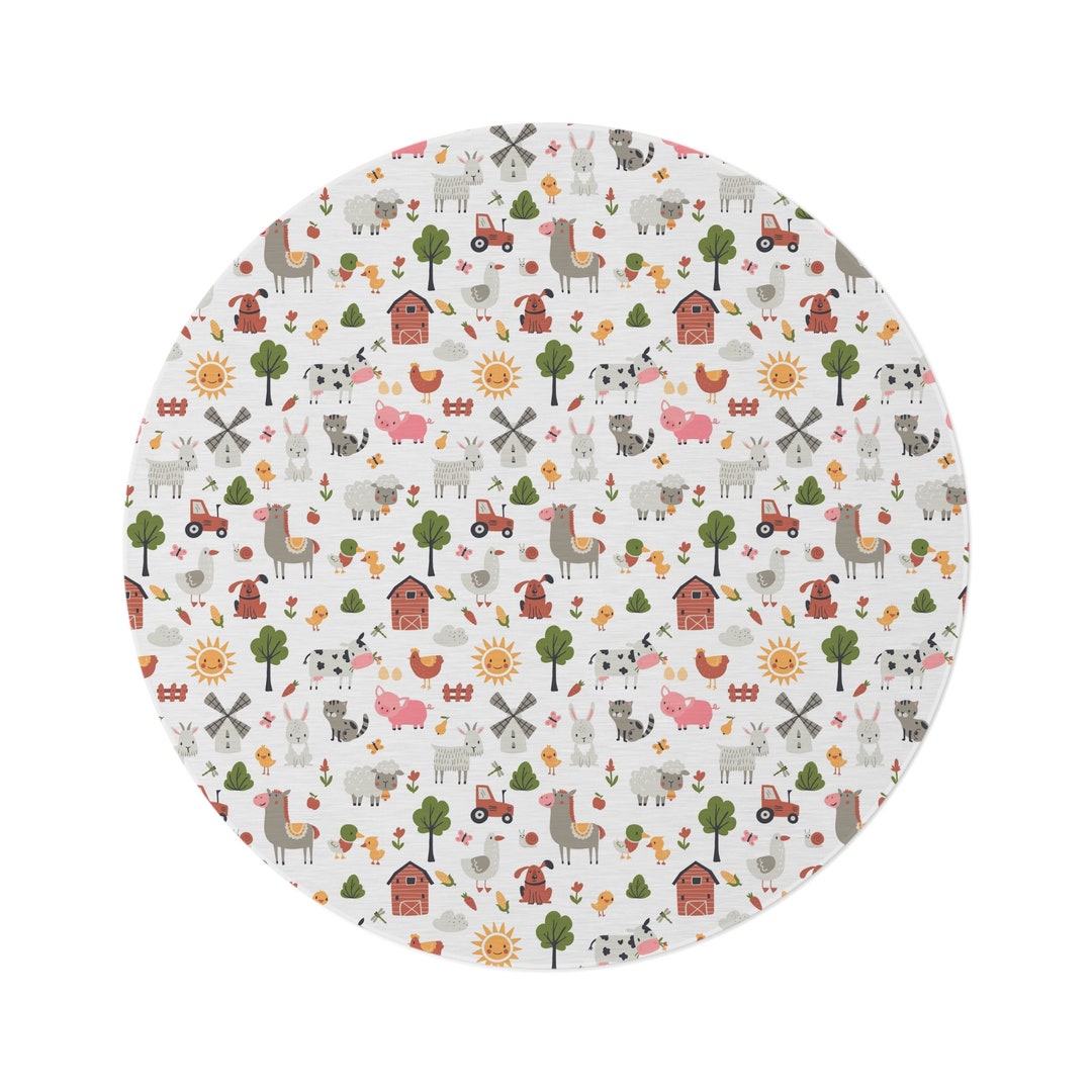 Round Rug | Cute Animals Details | Ideal in Kids' Bedroom | - Etsy