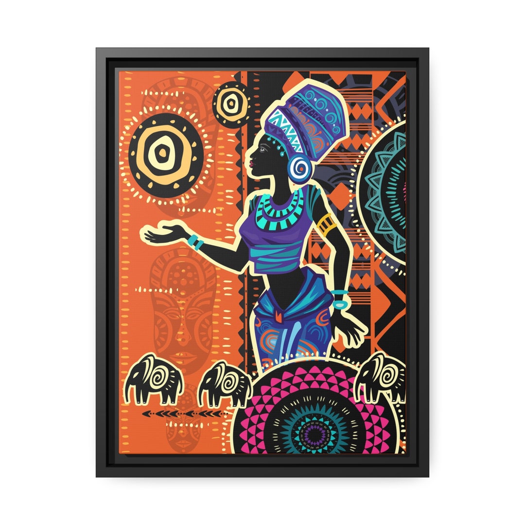 Black African Woman With Ethnic Symbols | Matte Canvas, Black Frame ...