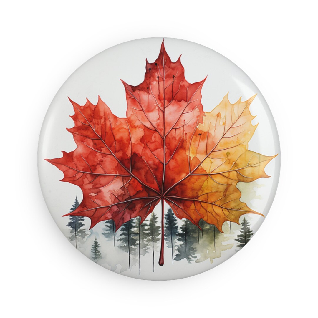 Maple Leaf Button Magnet | Round (1 & 10 Pcs) | Forest in Canada | - Etsy