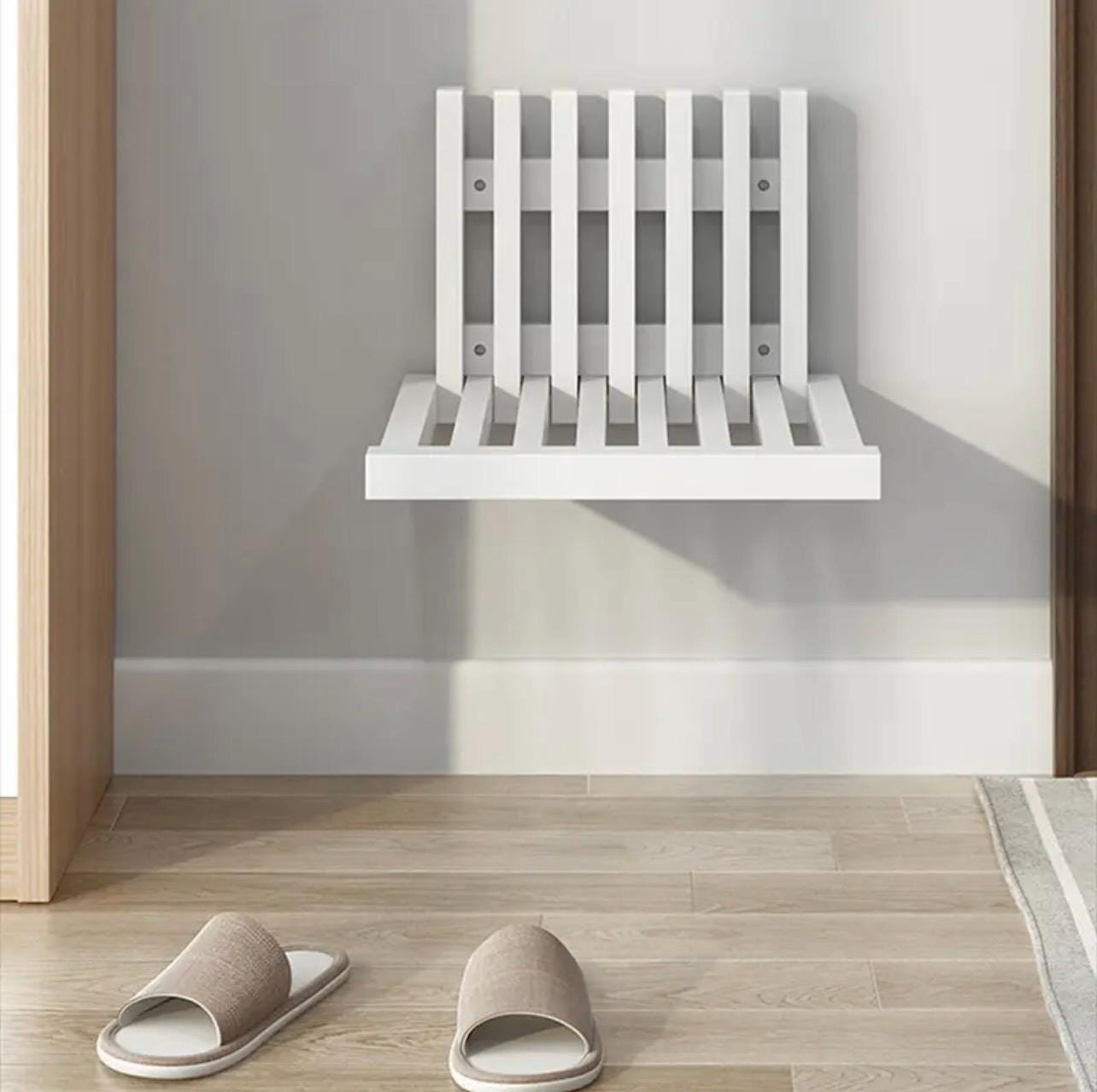 Vintage Oak Finish Wall-mounted Folding Shoe Changing Stool, Armless ...