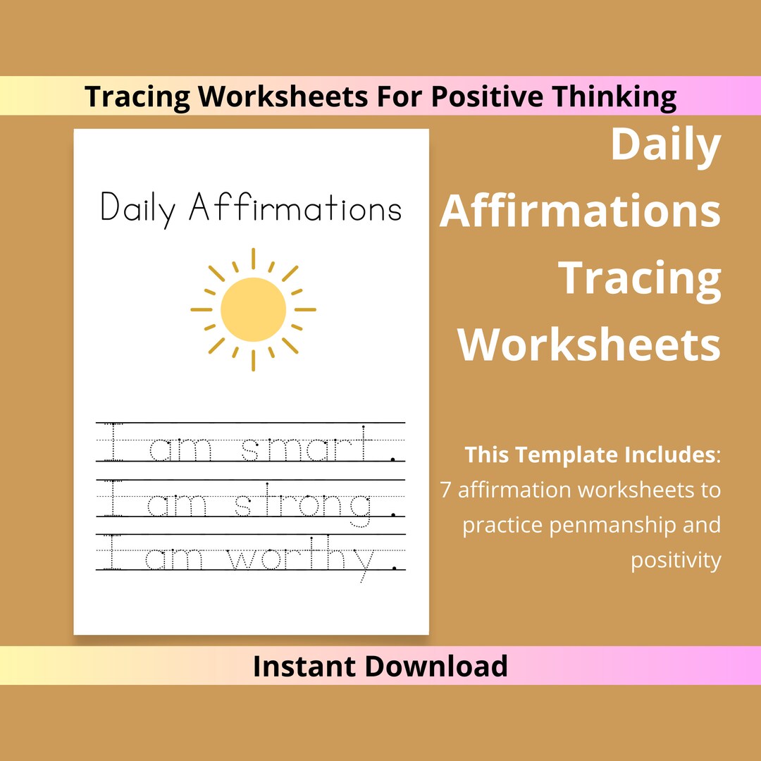 Daily Affirmations Tracing Worksheets - Etsy