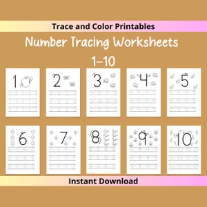 Number Tracing Worksheets 1-10 - Etsy