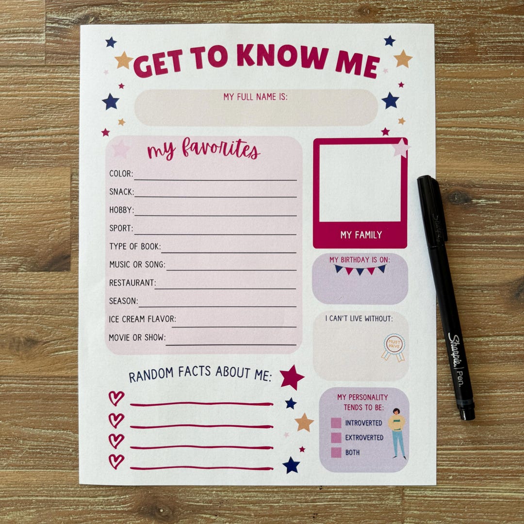 About Me Get to Know Me Printable PDF - Etsy