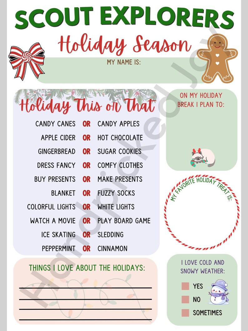 Scouts Christmas Holiday Favorites About Me Printable Worksheet PDF - Etsy