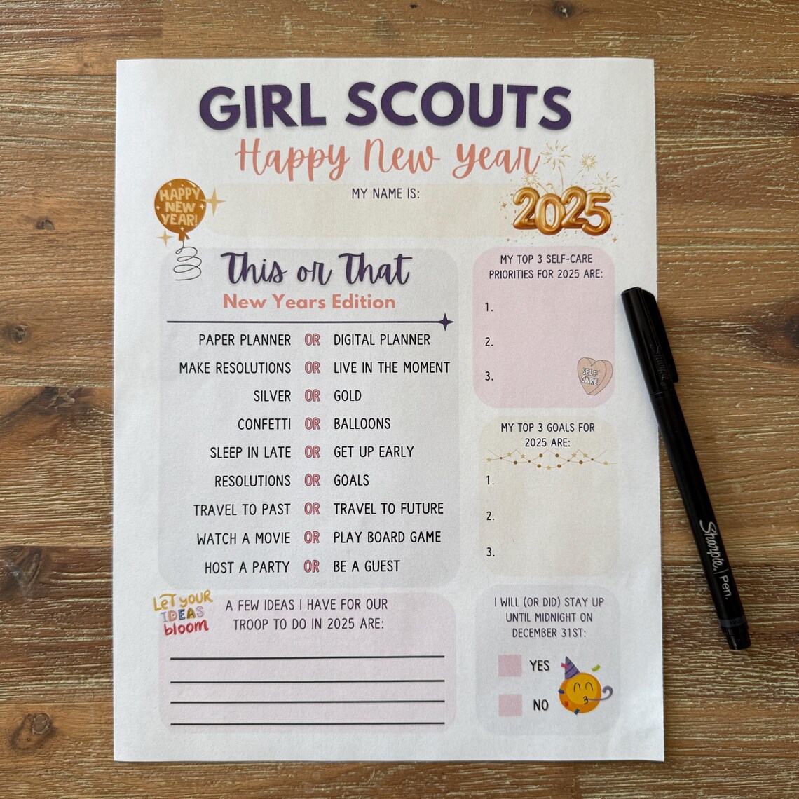 Girl Scouts New Years Junior Cadette About Me Printable Worksheet PDF ...