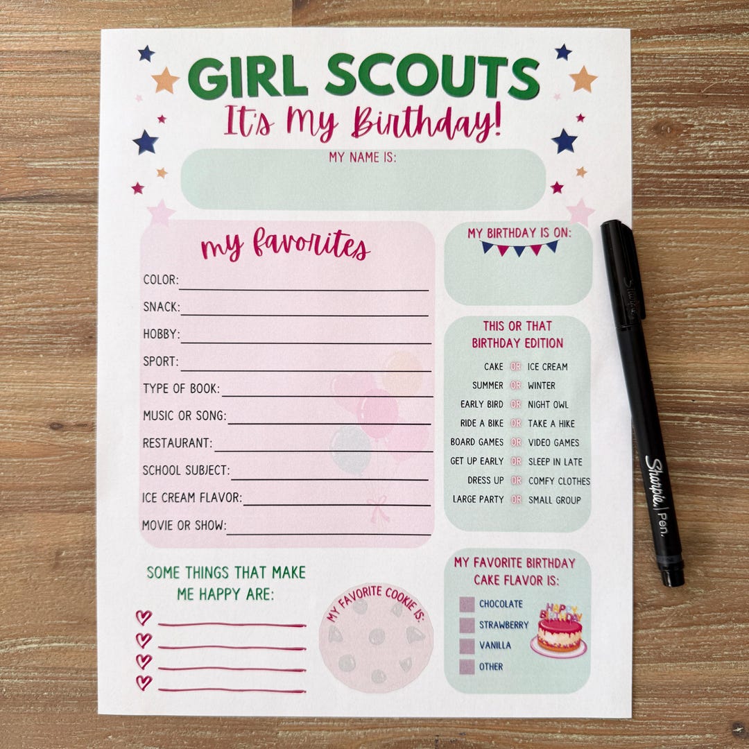 Girl Scouts Birthday About Me Printable PDF - Etsy