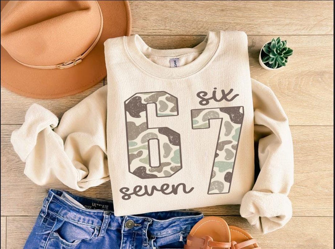 67 Camo Print Shirt, Six Seven Number Tee,military Style Sweatshirt ...
