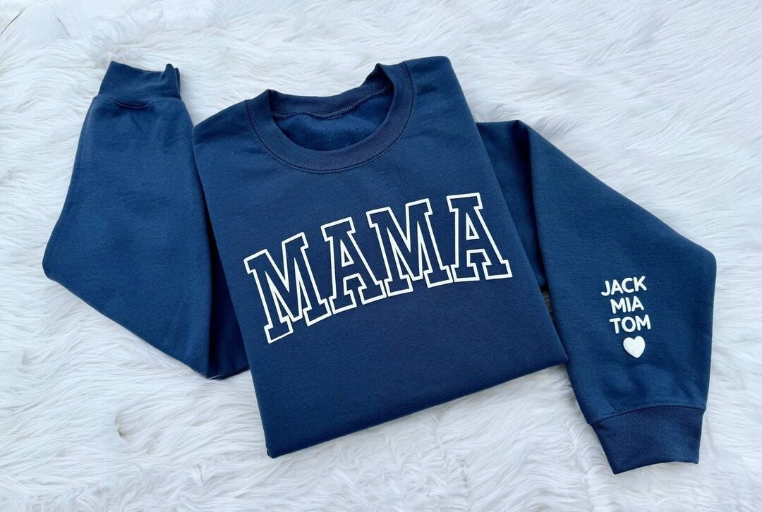 Puff Mama Sweatshirt With Kids Names | Puff Letters | Embossed ...