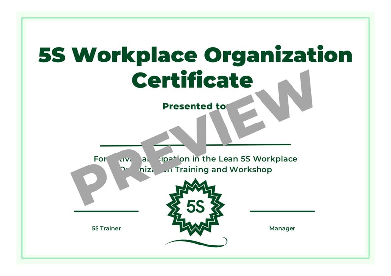 5S Workplace Organization Training and Workshop Certificate / DIGITAL ...