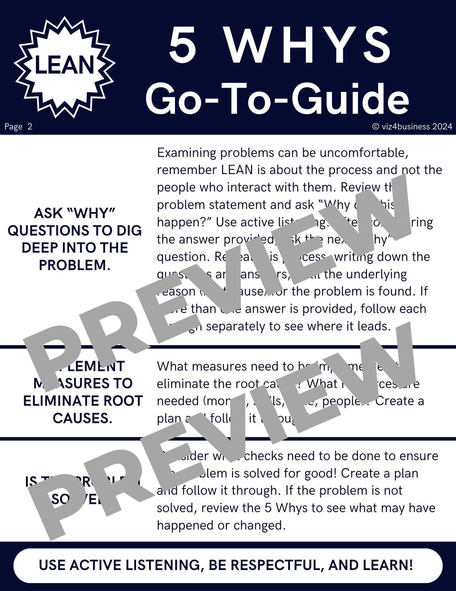 5 WHYS Root Cause Quick Reference / DIGITAL DOWNLOAD / Lean Six Sigma ...