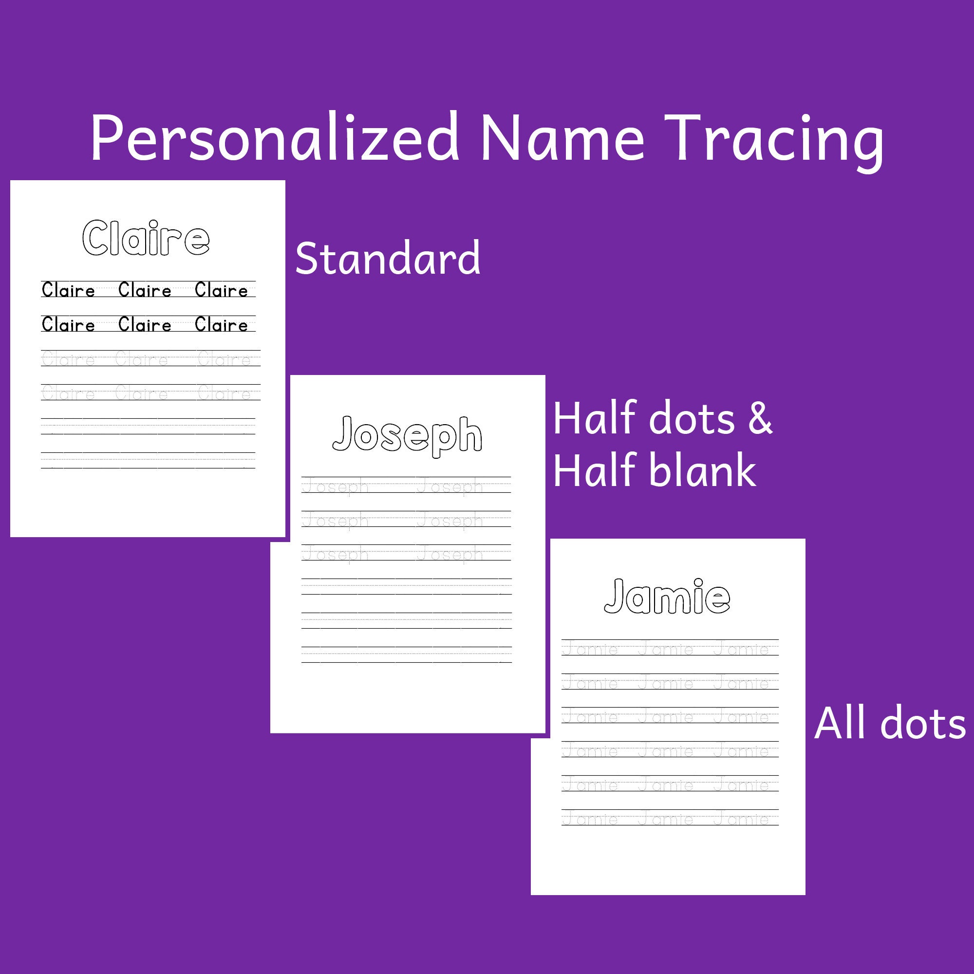 3 Personalized Name Tracing Sheets for Handwriting Practice, Printable ...
