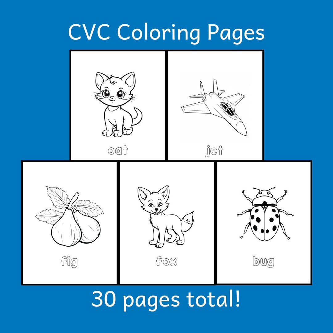 30 CVC Coloring Pages, Printable - Etsy