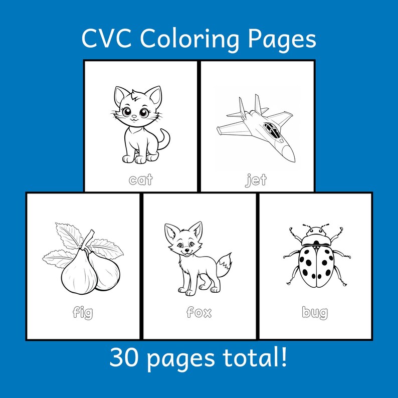 30 CVC Coloring Pages, Printable - Etsy