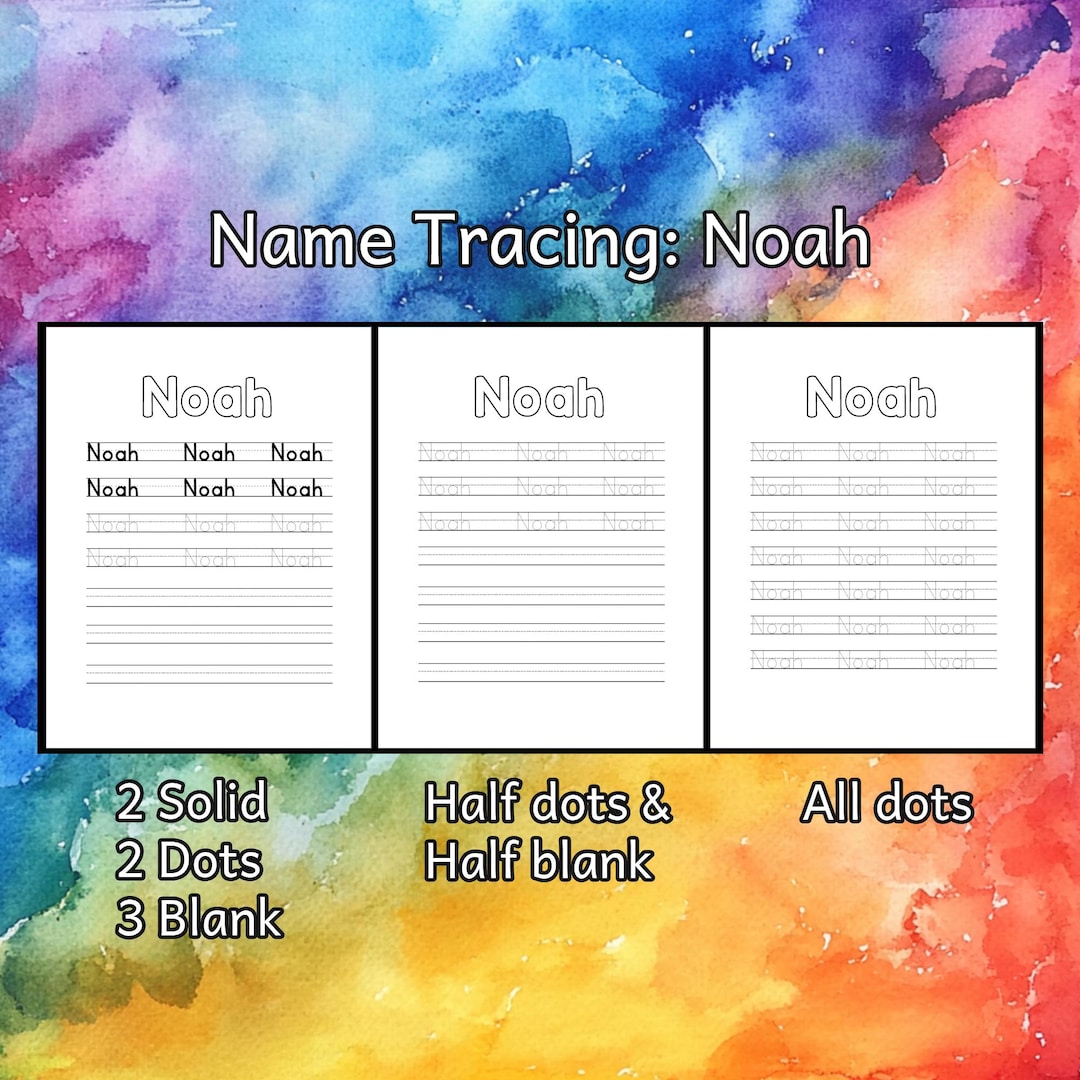 3 Noah Name Tracing Sheets for Handwriting Practice, Printable - Etsy