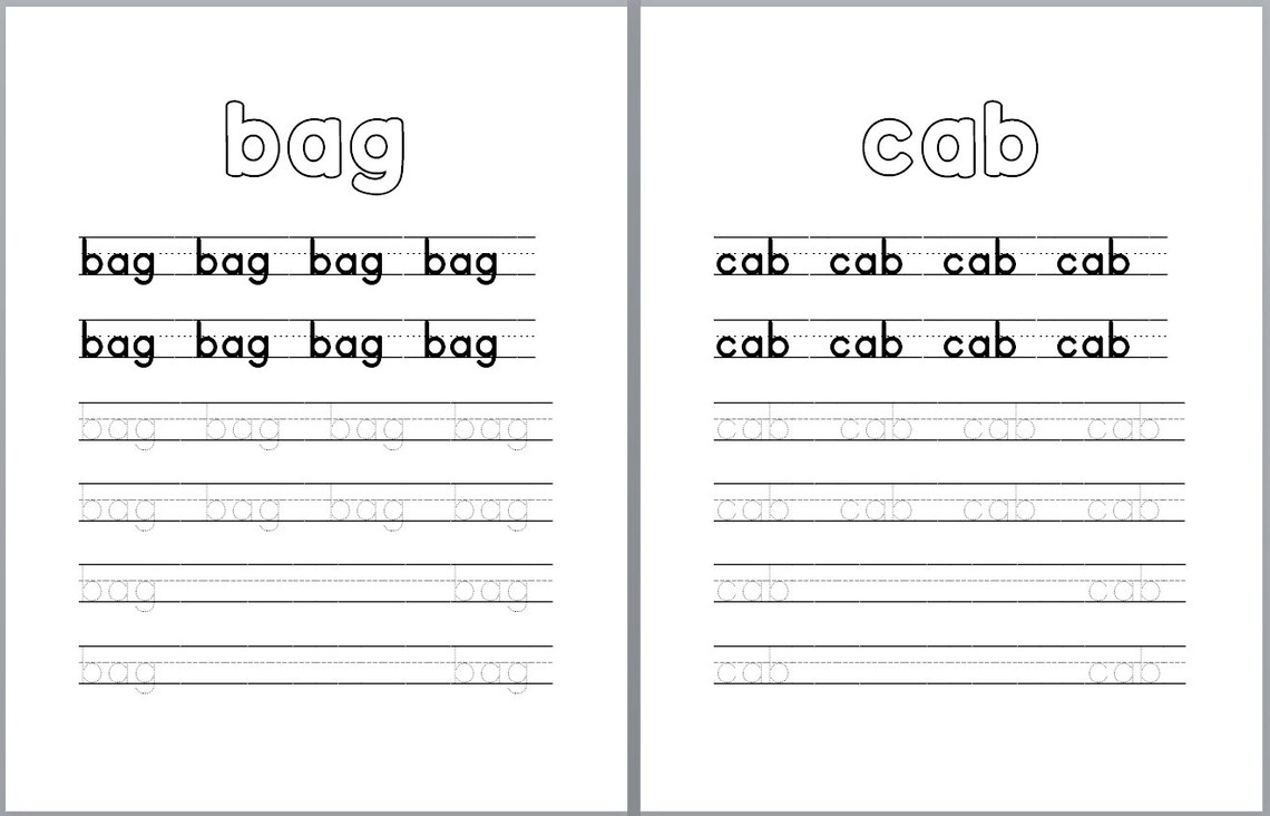 50 CVC Word Tracing Worksheets for Handwriting Practice, Printable - Etsy