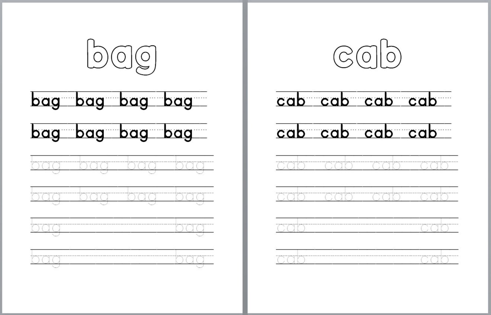 50 CVC Word Tracing Worksheets for Handwriting Practice, Printable - Etsy