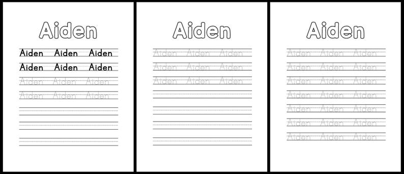 3 Aiden Name Tracing Sheets for Handwriting Practice, Printable - Etsy