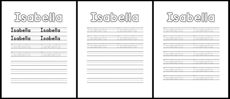 3 Isabella Name Tracing Sheets for Handwriting Practice, Printable - Etsy