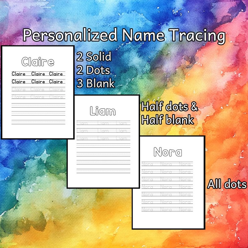 3 Personalized Name Tracing Sheets for Handwriting Practice, Printable ...