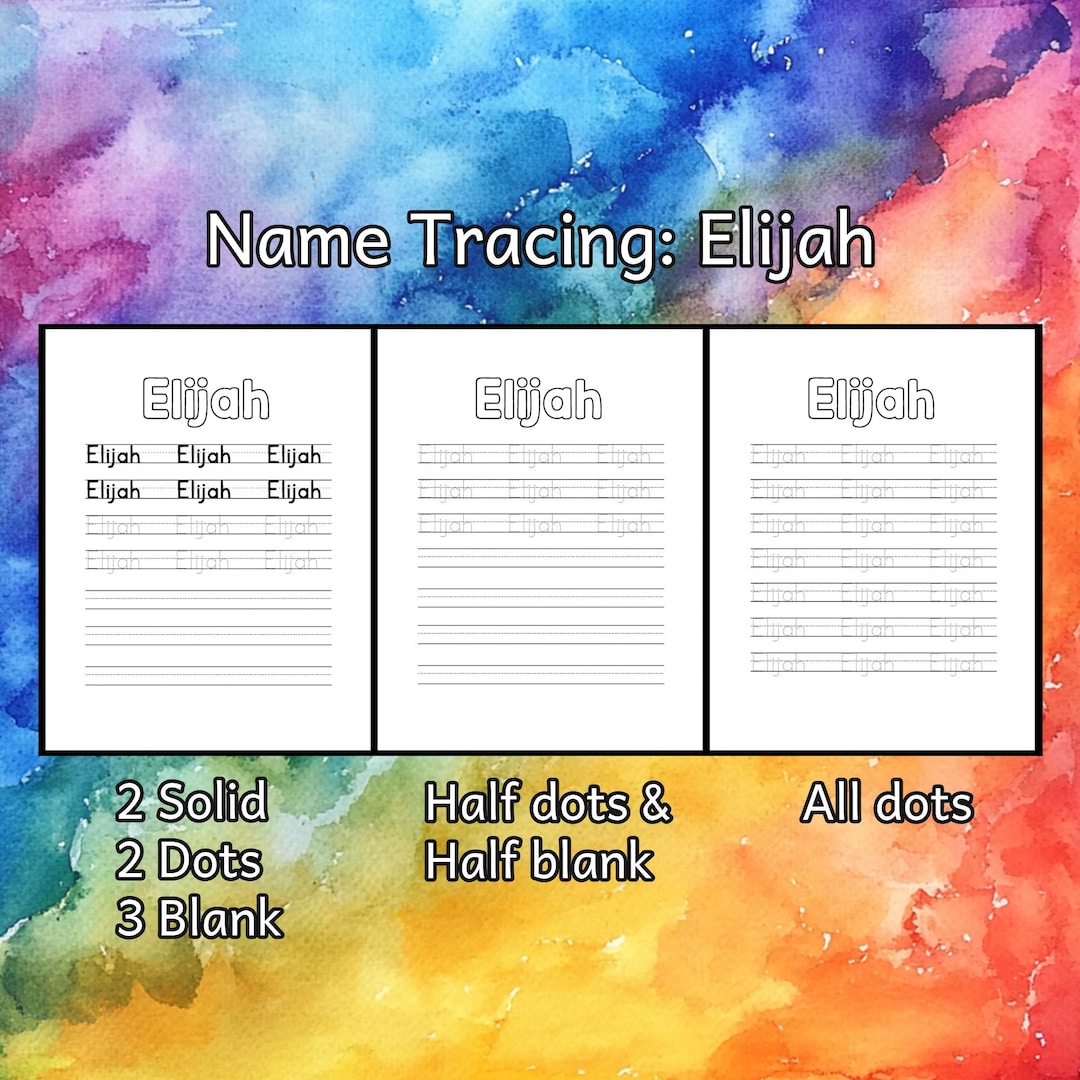 3 Elijah Name Tracing Sheets for Handwriting Practice, Printable - Etsy