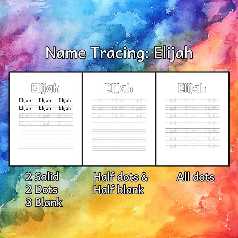 3 Elijah Name Tracing Sheets for Handwriting Practice, Printable - Etsy