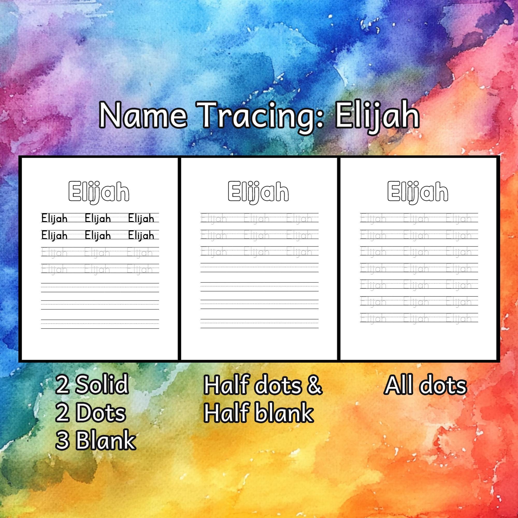 3 Elijah Name Tracing Sheets for Handwriting Practice, Printable - Etsy