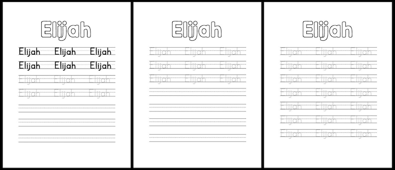 3 Elijah Name Tracing Sheets for Handwriting Practice, Printable - Etsy
