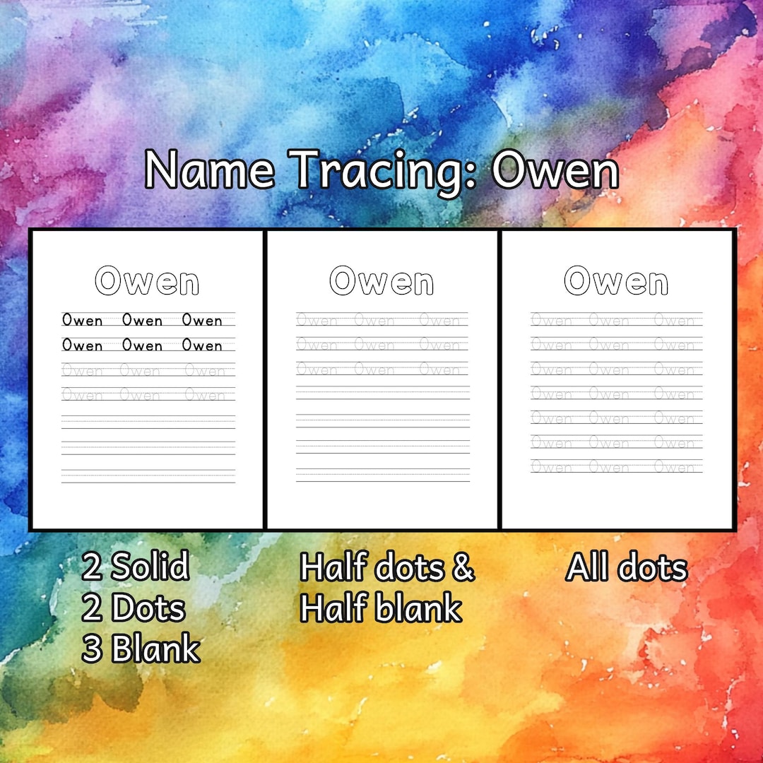 3 Owen Name Tracing Sheets for Handwriting Practice, Printable - Etsy