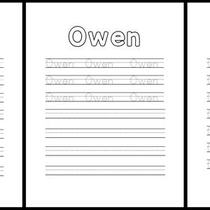 3 Owen Name Tracing Sheets for Handwriting Practice, Printable - Etsy