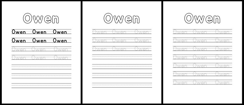 3 Owen Name Tracing Sheets for Handwriting Practice, Printable - Etsy