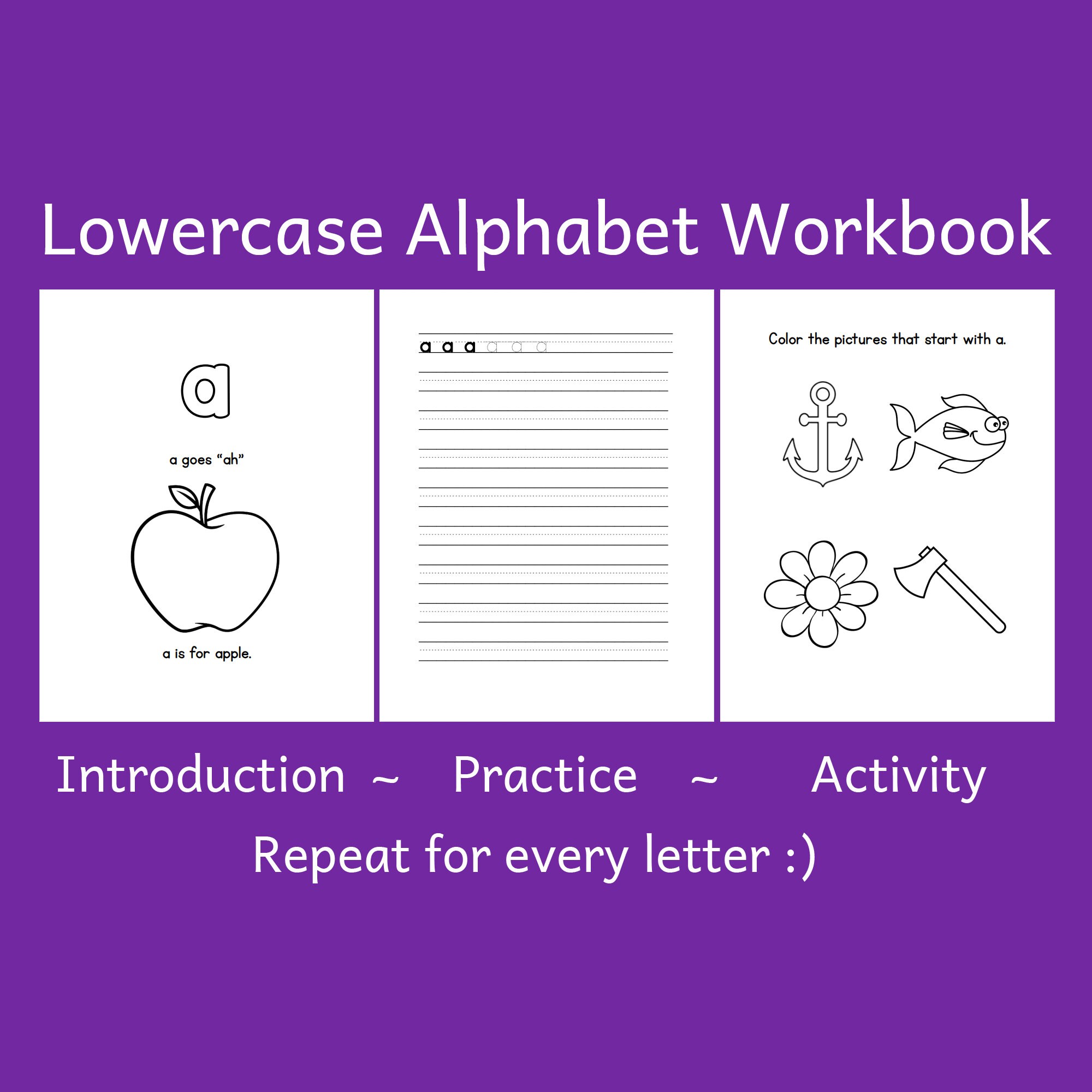 78 Lowercase Alphabet Worksheets, Alphabet Activity Workbook, Printable ...