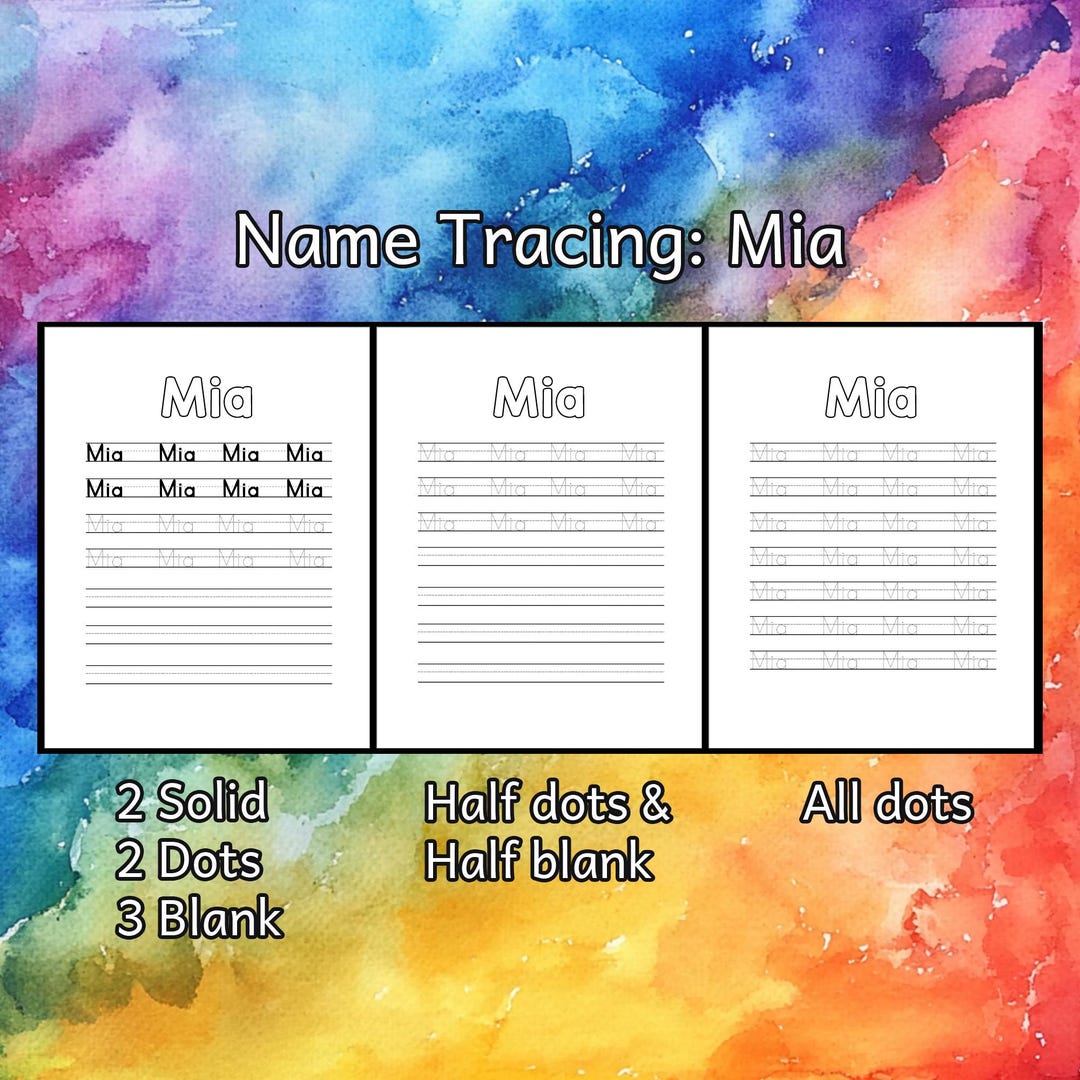 3 Mia Name Tracing Sheets for Handwriting Practice, Printable - Etsy