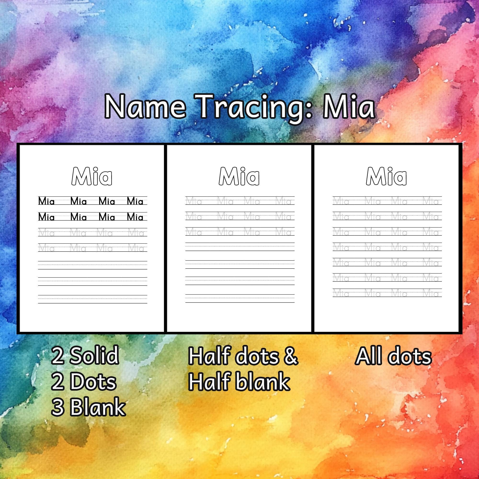 3 Mia Name Tracing Sheets for Handwriting Practice, Printable - Etsy