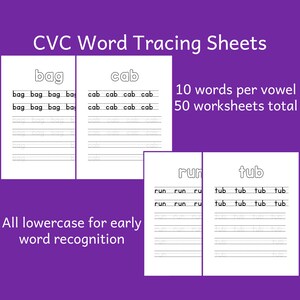 50 CVC Word Tracing Worksheets for Handwriting Practice - Etsy